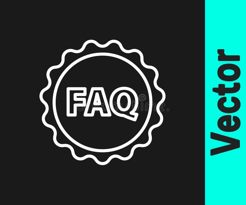 White Line Label with Text FAQ Information Icon Isolated on Black ...