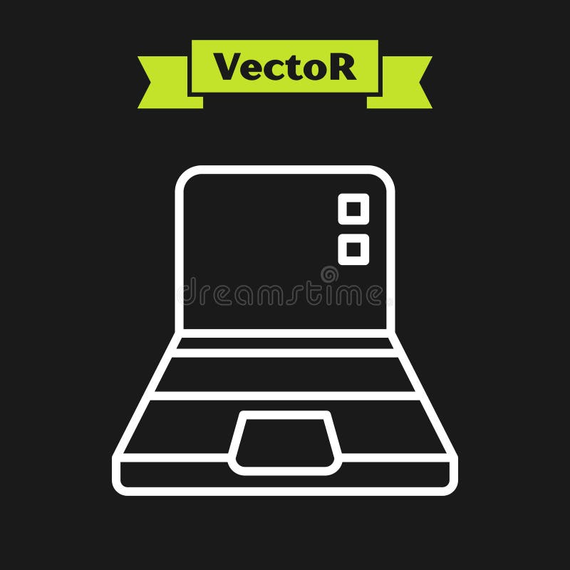 White Line Laptop Icon Isolated on Black Background. Computer Notebook ...