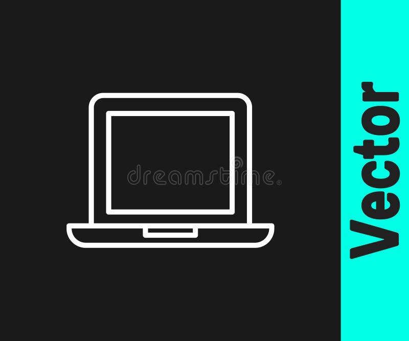 White Line Laptop Icon Isolated on Black Background. Computer Notebook ...