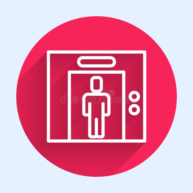 White Line Lift Icon Isolated with Long Shadow. Elevator Symbol. Red ...