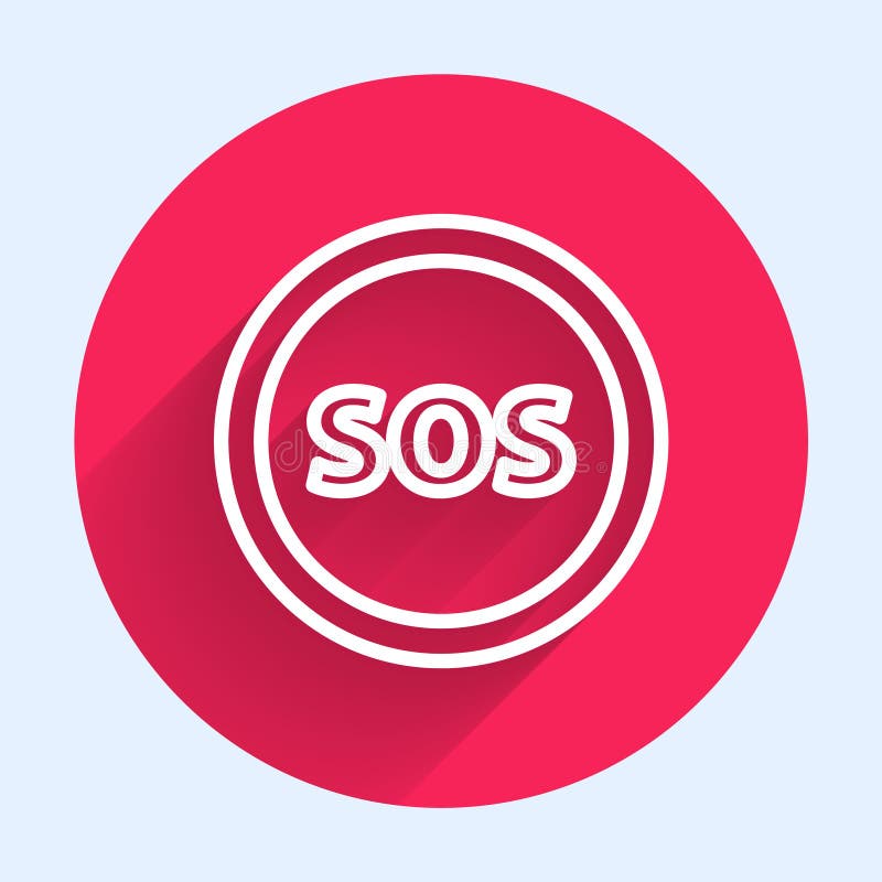 White Line Location with SOS Icon Isolated with Long Shadow. SOS Call ...