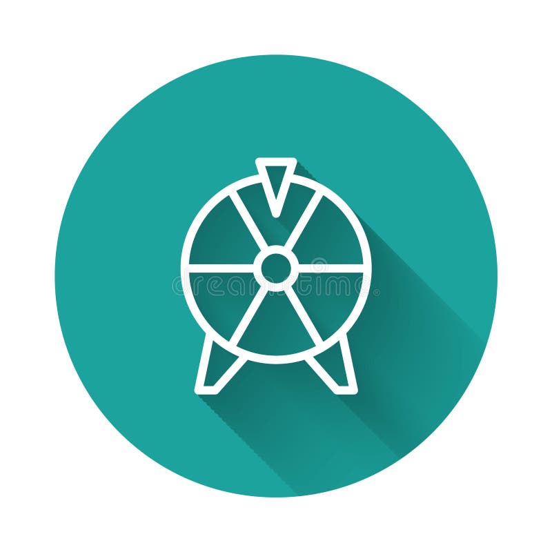 White Line Lucky Wheel Icon Isolated with Long Shadow Background. Green ...