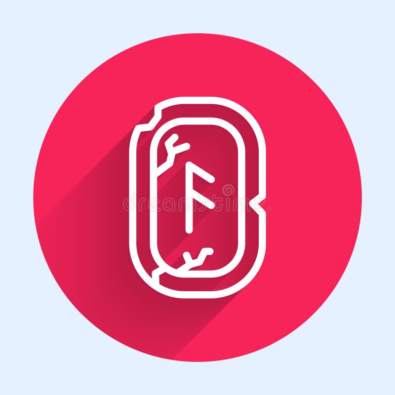White Line Magic Runes Icon Isolated with Long Shadow. Red Circle ...