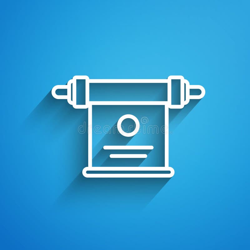 White Line Magic Scroll Icon Isolated on Blue Background. Decree, Paper ...
