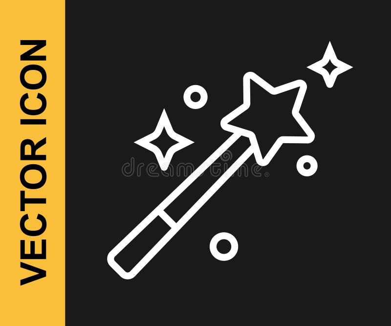 White Line Magic Wand Icon Isolated on Black Background. Star Shape ...