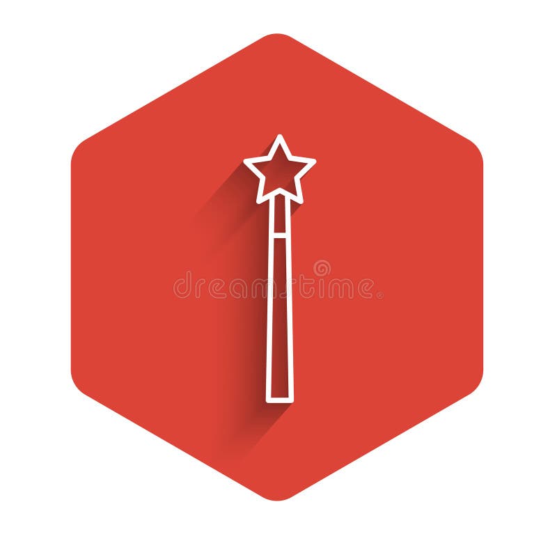 White Line Magic Wand Icon Isolated with Long Shadow. Star Shape Magic ...