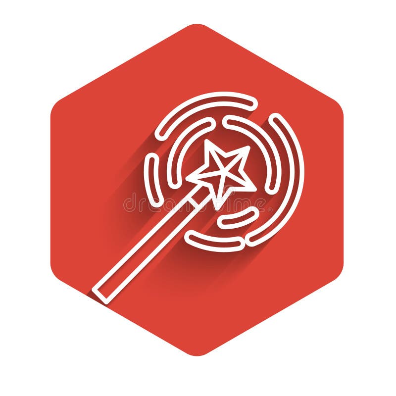 White Line Magic Wand Icon Isolated with Long Shadow. Star Shape Magic ...