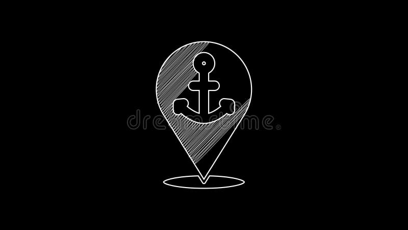 White Line Map Pointer with Anchor Icon Isolated on Black Background ... White Line Map Pointer with Anchor Icon Isolated on Black Background ...