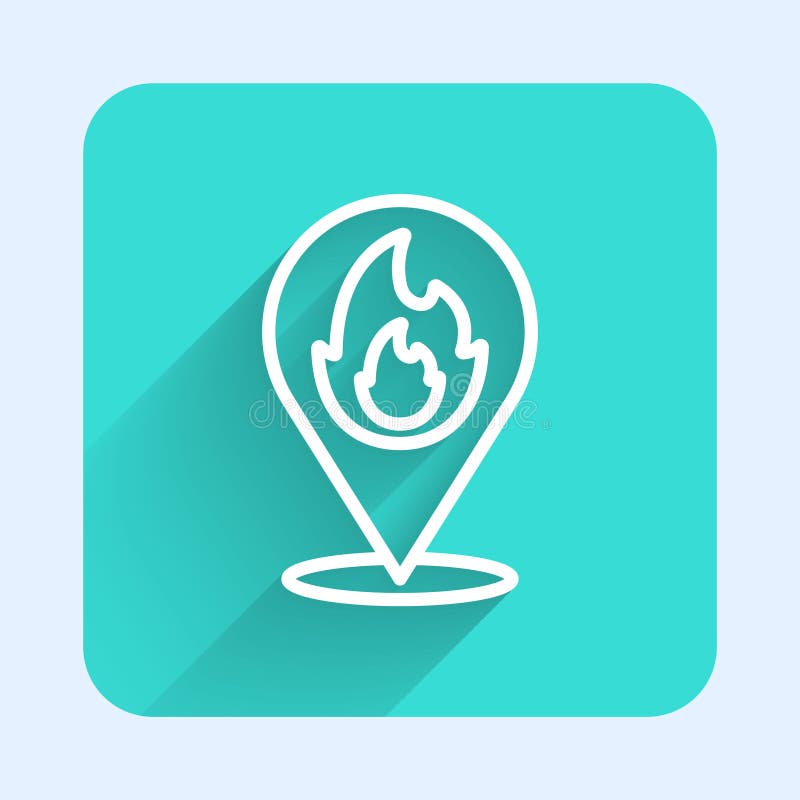 White Line Map Pointer with Fire Flame Icon Isolated with Long Shadow ...