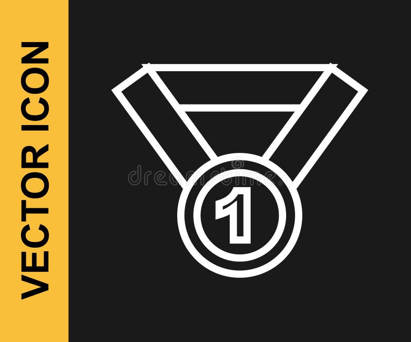 White Line Medal Icon Isolated on Black Background. Winner Symbol Stock ...