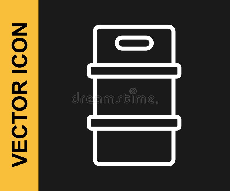 White Line Metal Beer Keg Icon Isolated on Black Background. Vector ...