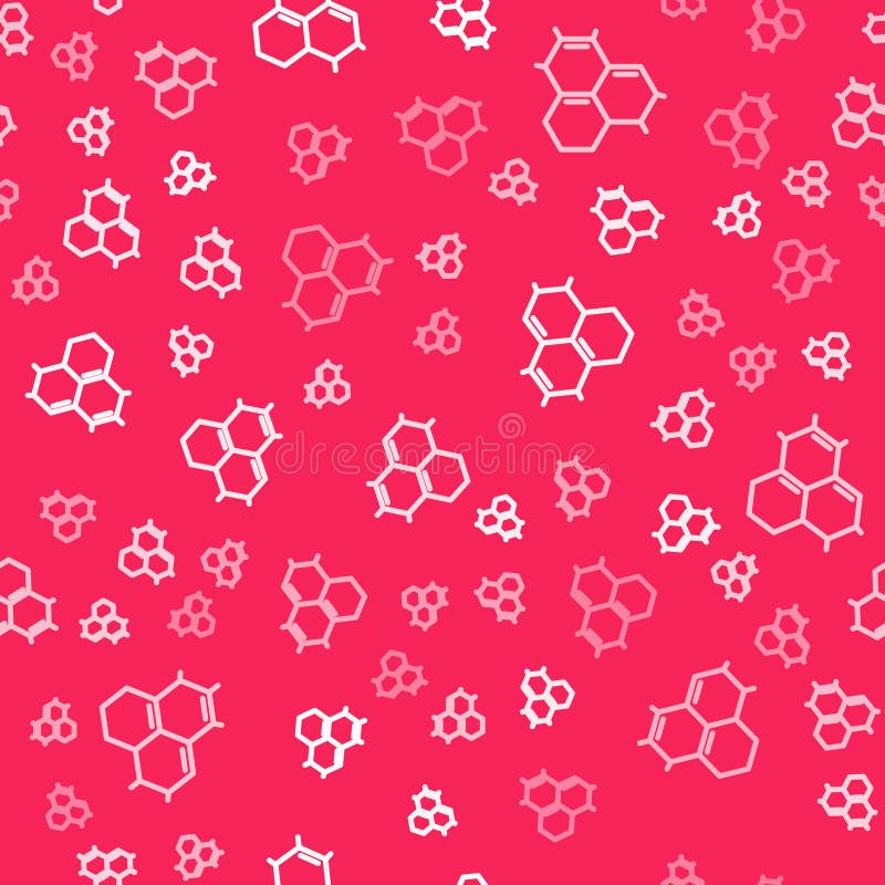 White Line Molecule Oil Icon Isolated Seamless Pattern on Red ...