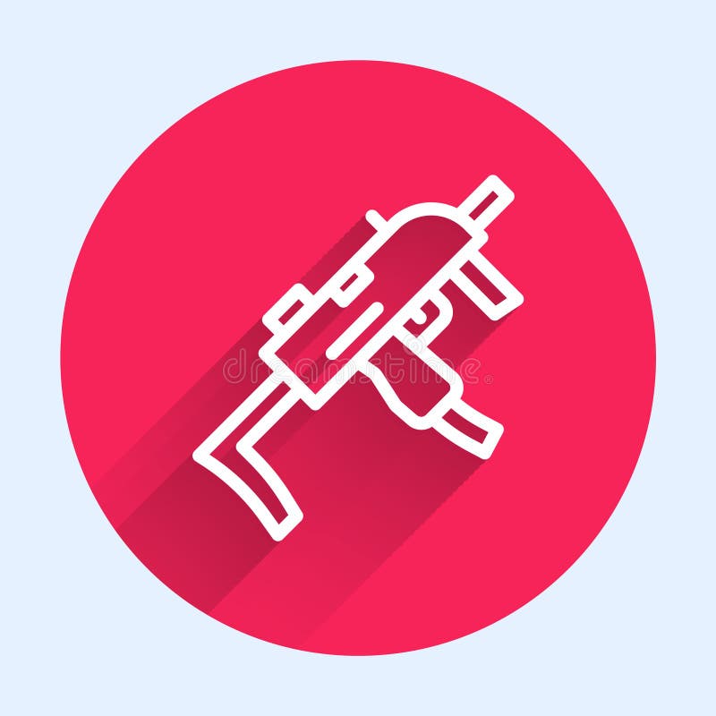 White Line MP9 Submachine Gun Icon Isolated with Long Shadow. Automatic ...