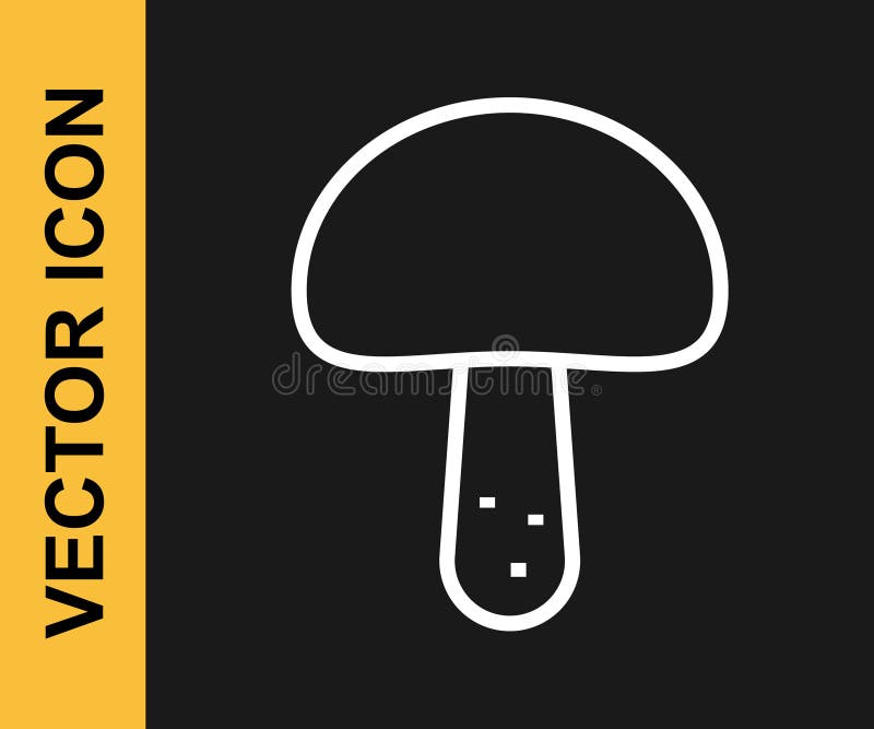 White Line Mushroom Icon Isolated on Black Background. Vector Stock ...