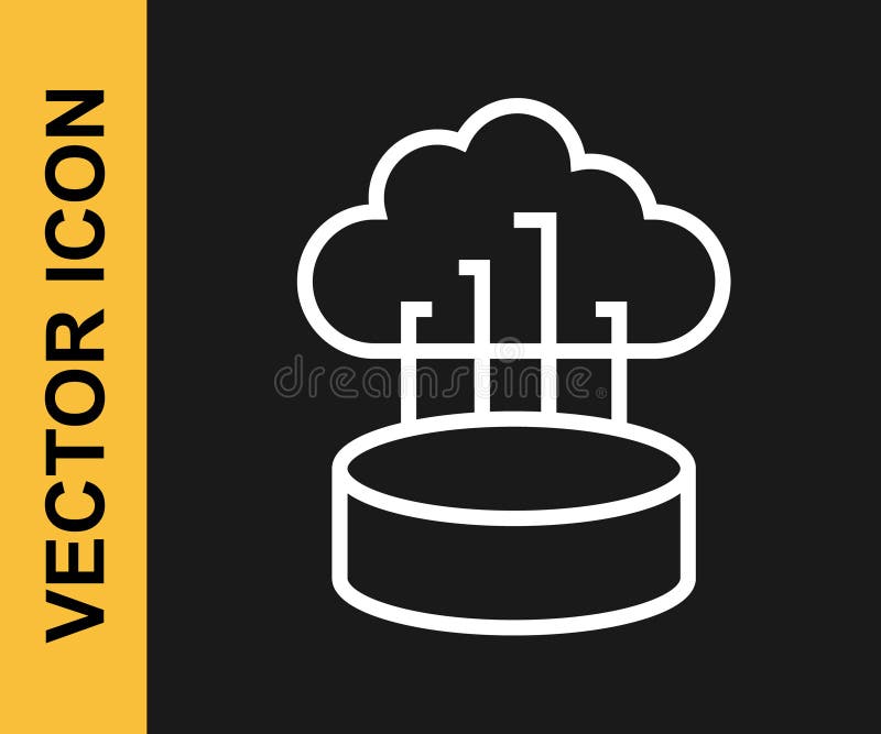 White Line Network Cloud Connection Icon Isolated on Black Background ... White Line Network Cloud Connection Icon Isolated on Black Background ...