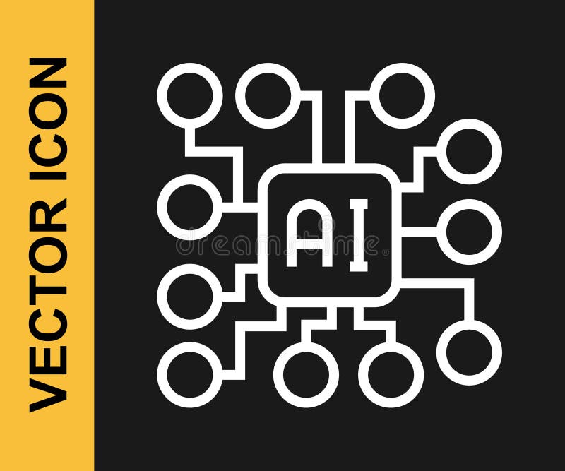 Black Artificial Intelligence AI Processor Chip Vector Line Art Icon ...