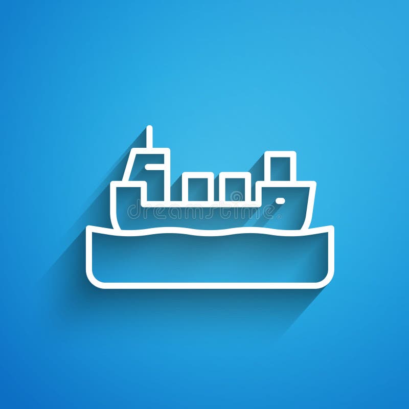 White Line Oil Tanker Ship Icon Isolated on Blue Background. Long ...