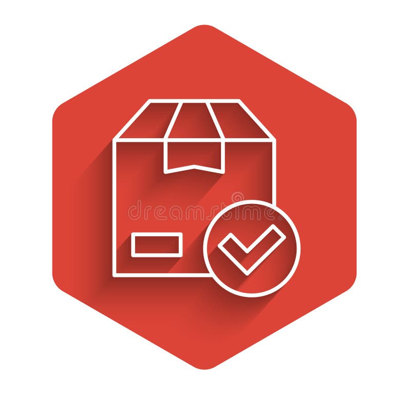 Line Package Box with Check Mark Icon Isolated on White Background ...