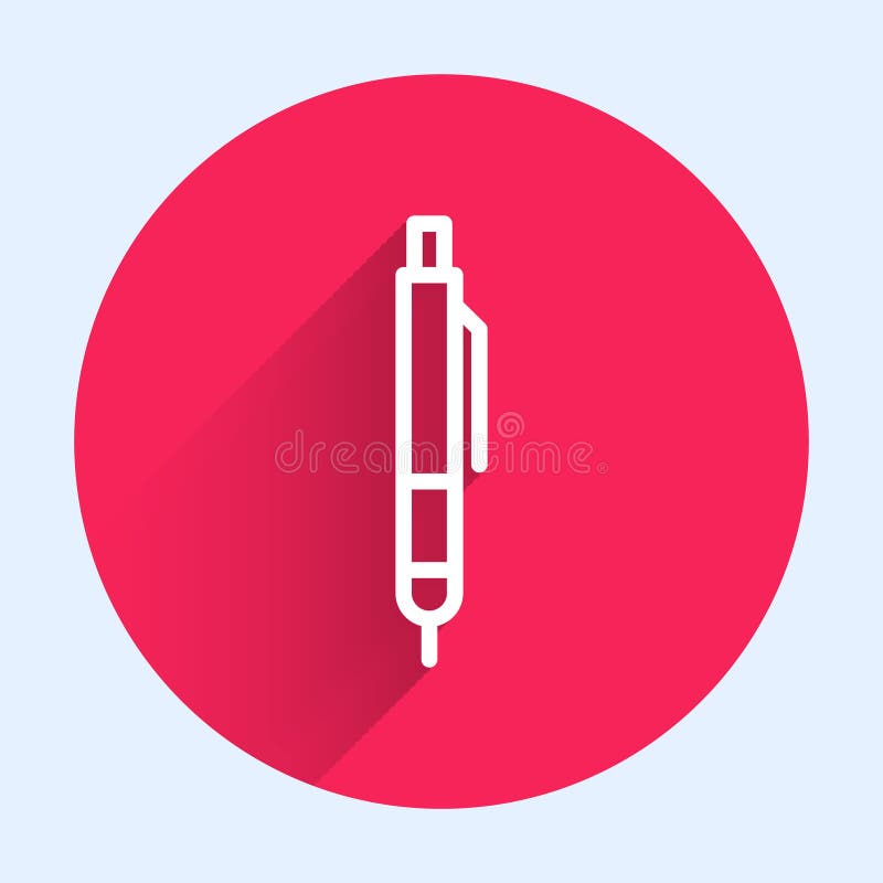 White Line Pen Icon Isolated with Long Shadow. Red Circle Button Stock ...