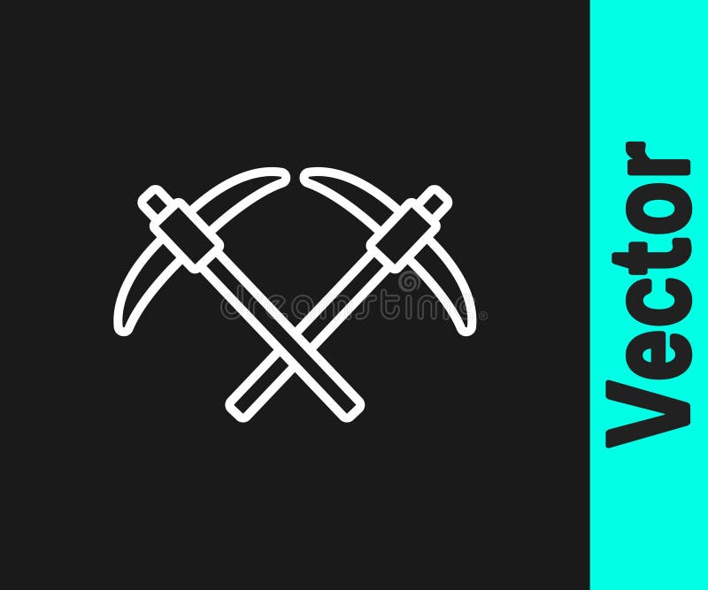 White Line Pickaxe Icon Isolated on Black Background. Vector Stock ...