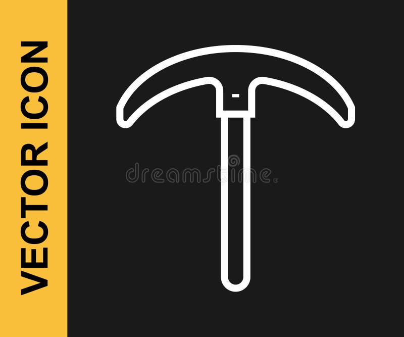 White Line Pickaxe Icon Isolated on Black Background. Vector Stock ...