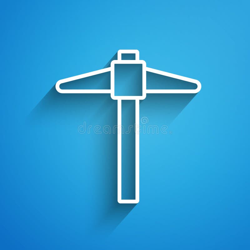 White Line Pickaxe Icon Isolated on Blue Background. Long Shadow Stock ...
