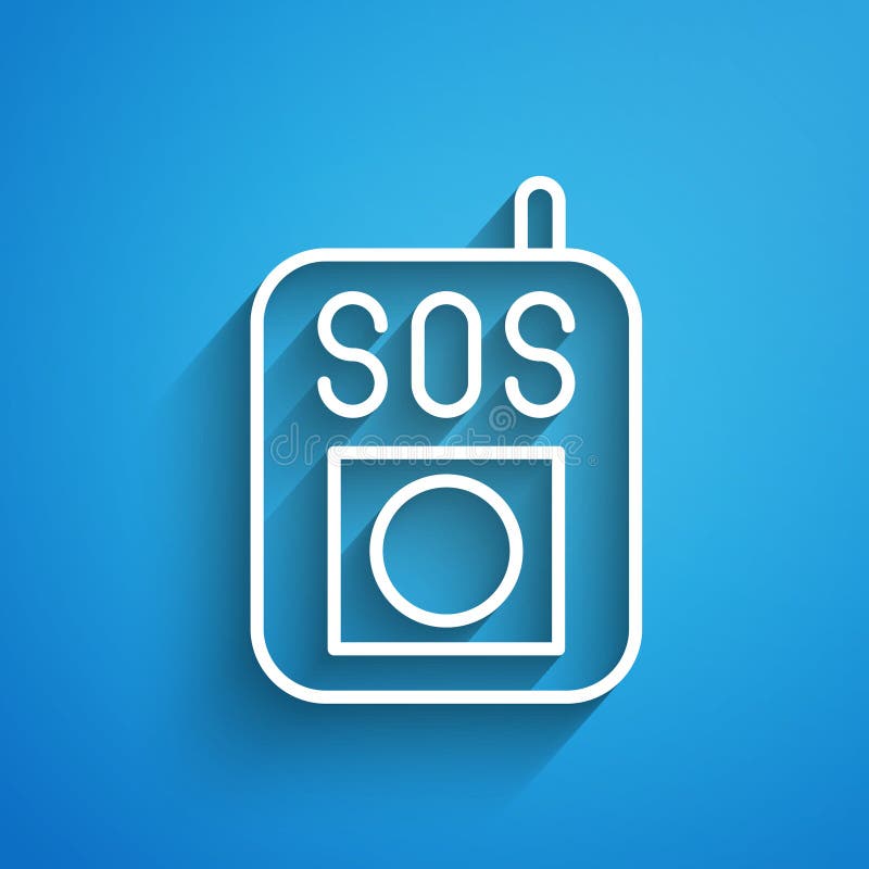 White Line Press the SOS Button Icon Isolated on Blue Background. Long ...