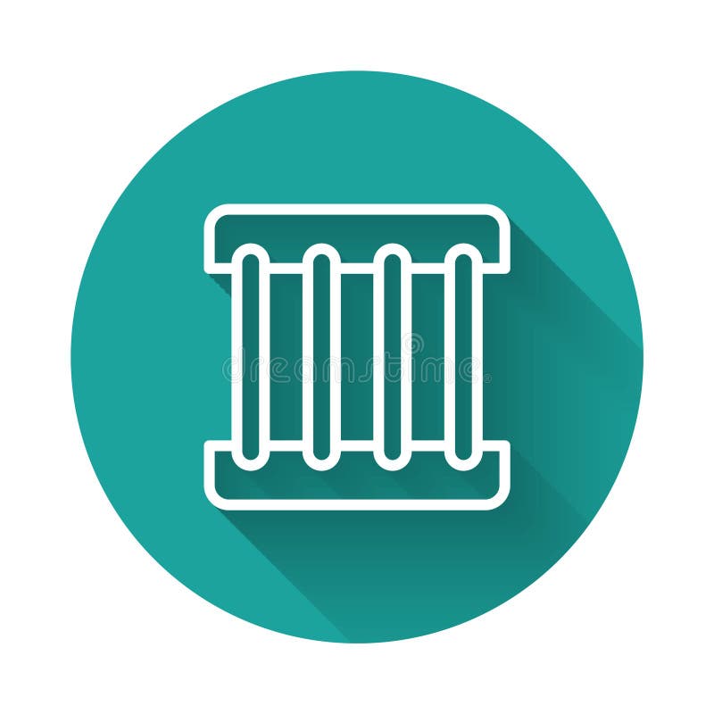 White Line Prison Window Icon Isolated with Long Shadow. Green Circle ...