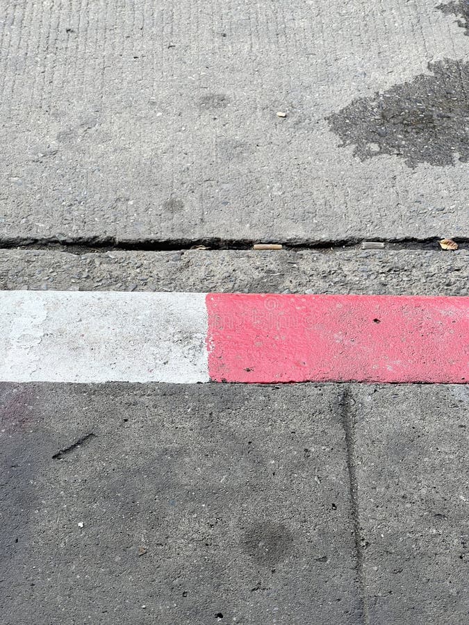 White Line on Red on Cement Road Stock Image - Image of cement, road ...