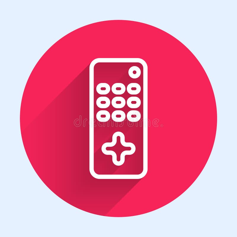 White Line Remote Control Icon Isolated with Long Shadow. Red Circle ...