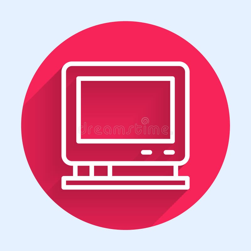 White Line Retro Tv Icon Isolated with Long Shadow Background ...