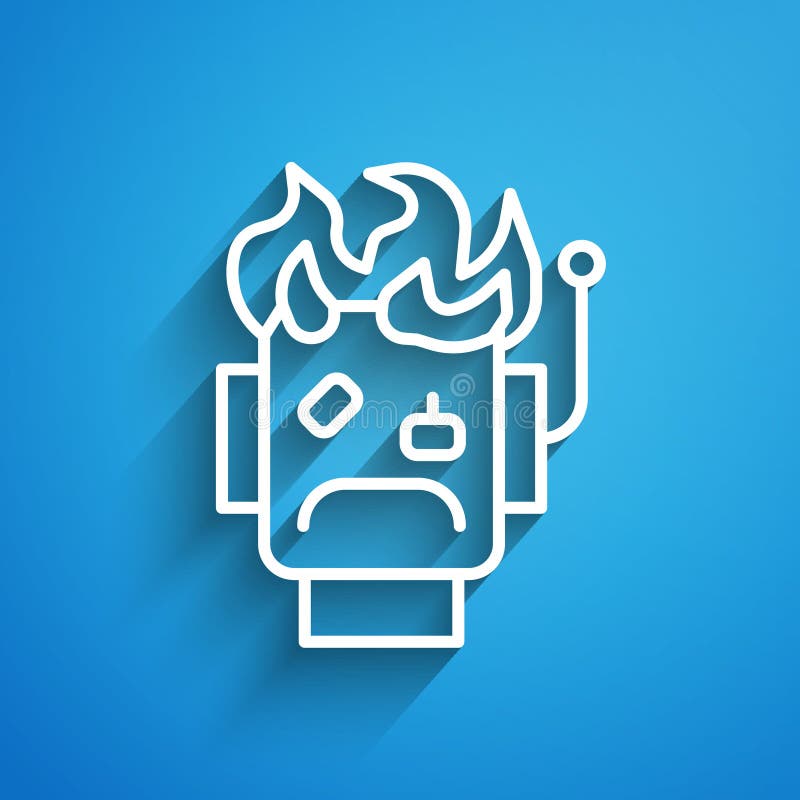 White Line Robot Burned Out Icon Isolated on Blue Background. Long ...