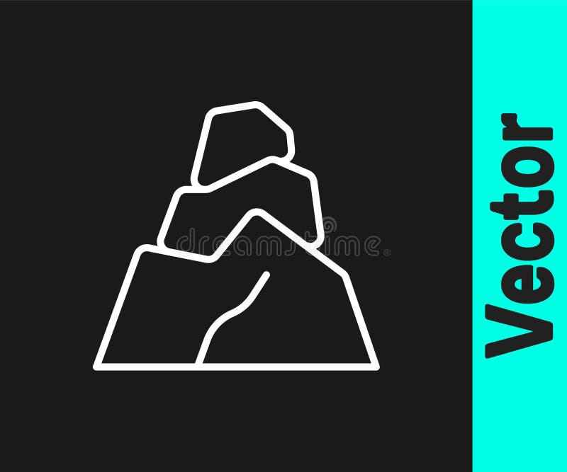 White Line Rock Stones Icon Isolated on Black Background. Vector Stock ...