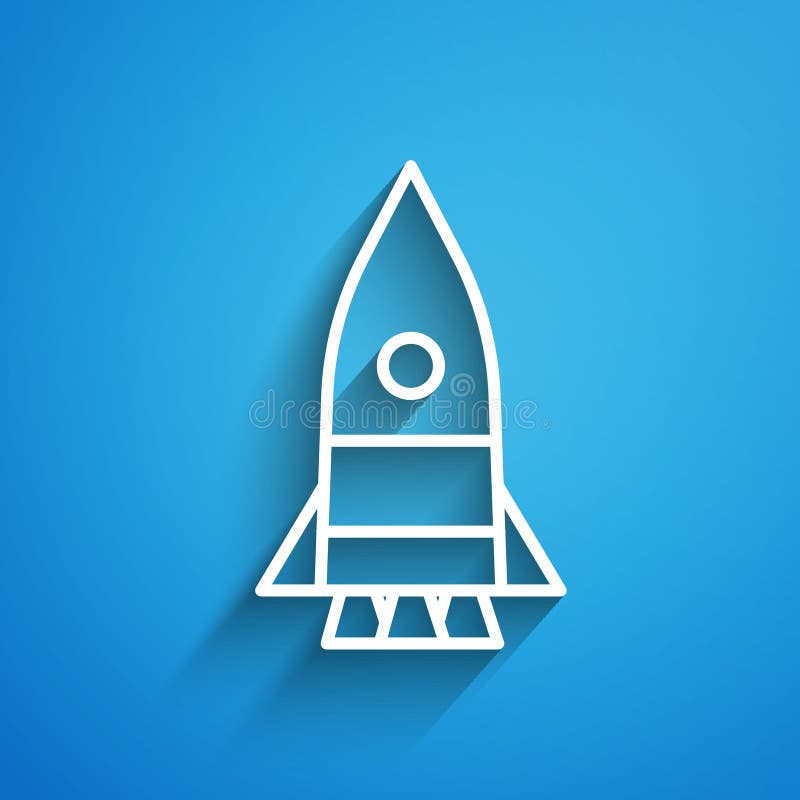 White Line Rocket Ship Icon Isolated on Blue Background. Space Travel ...