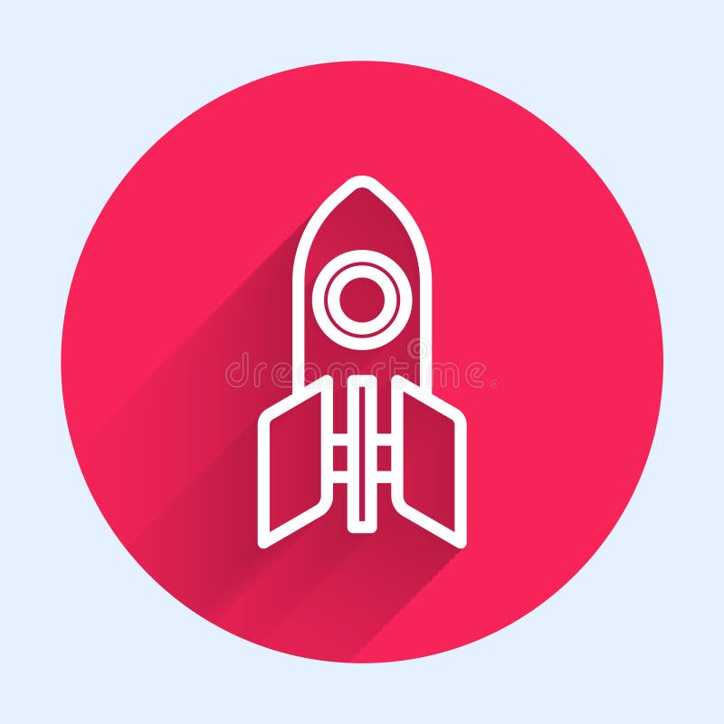 White Line Rocket Ship Icon Isolated with Long Shadow. Space Travel ...