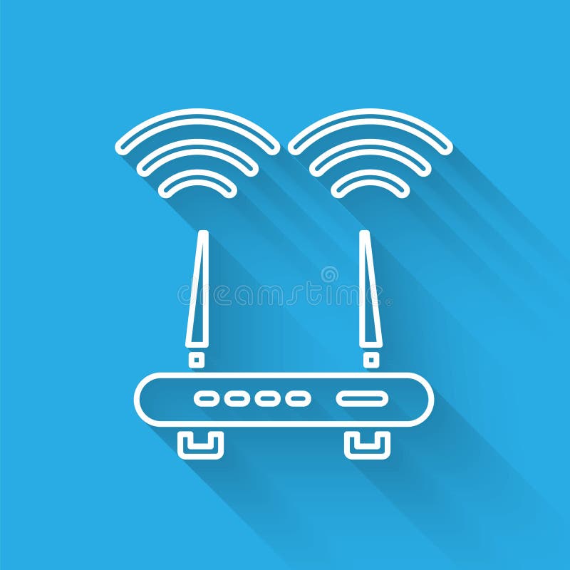 White Line Router and Wi-fi Signal Icon Isolated with Long Shadow ...