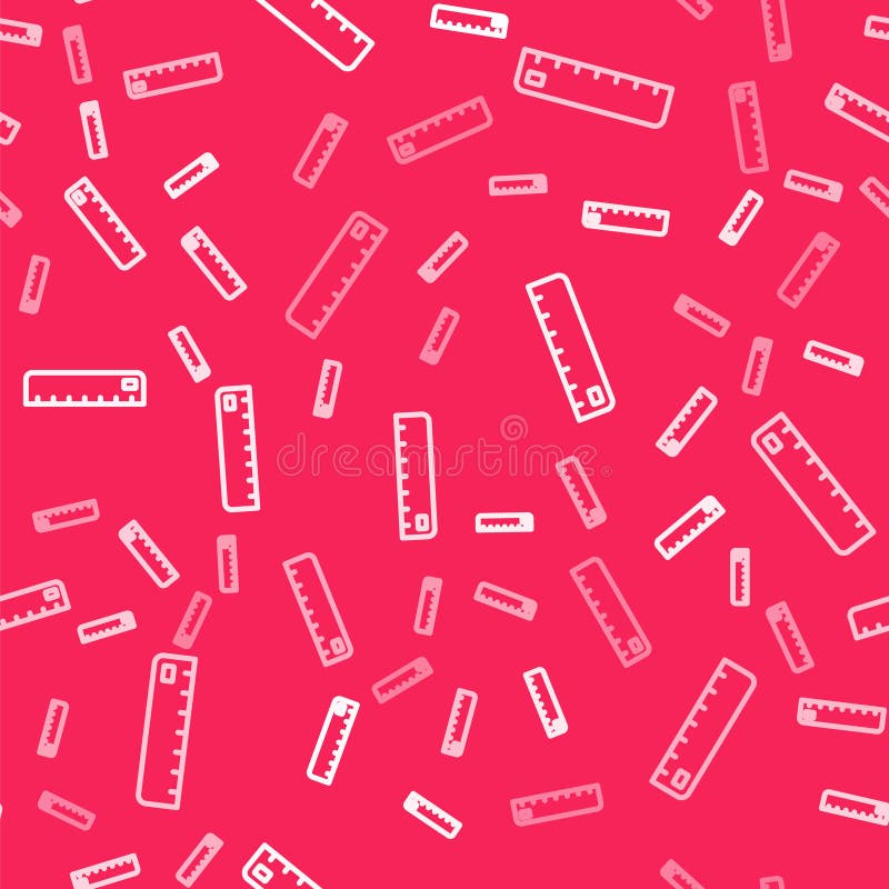 White Line Ruler Icon Isolated Seamless Pattern on Red Background ...