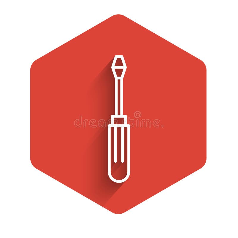 White Line Screwdriver Icon Isolated with Long Shadow. Service Tool ...