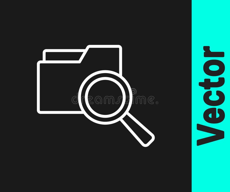 White Line Search Concept with Folder Icon Isolated on Black Background ...
