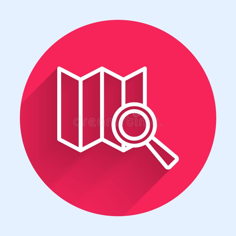 White Line Search Location Icon Isolated with Long Shadow Background ...