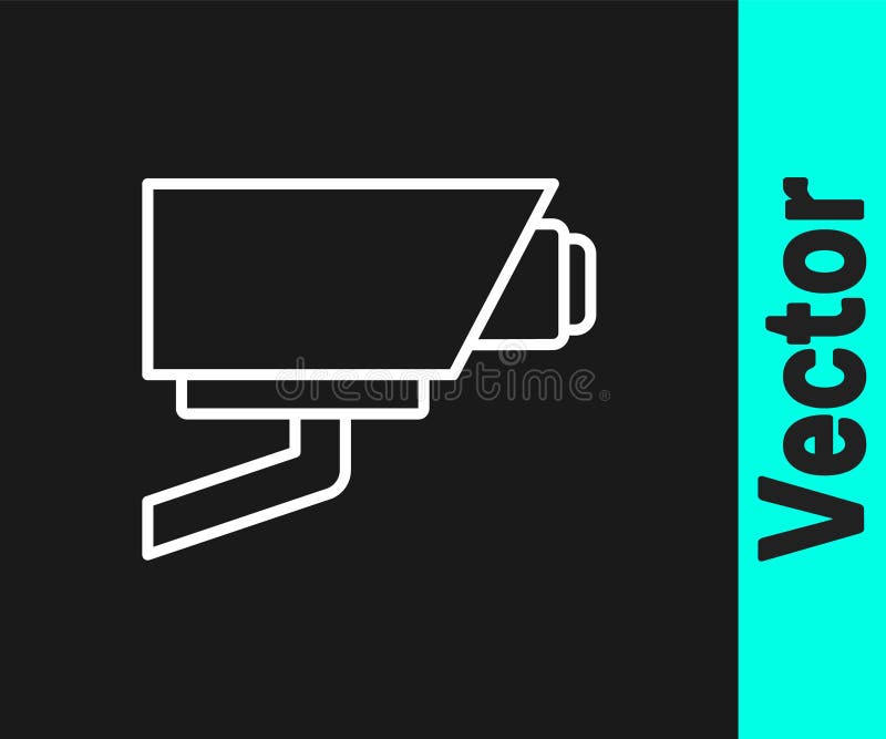 White Line Security Camera Icon Isolated on Black Background. Vector ...