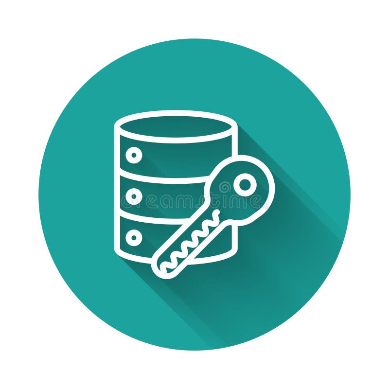 White Line Server Security with Key Icon Isolated with Long Shadow ...