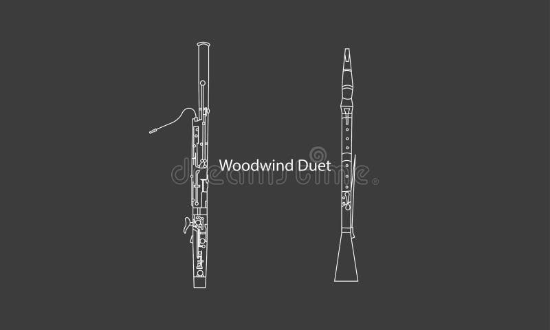 White Line, Shape or Outline Forms of Musical Instruments As Bassoon ...