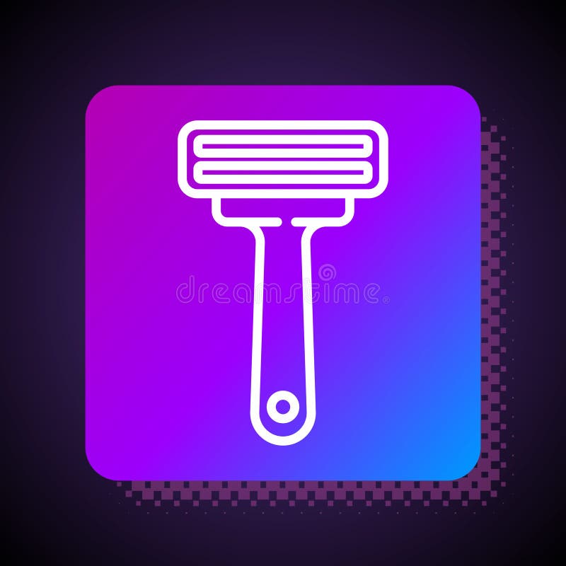 White Line Shaving Razor Icon Isolated on Black Background. Square ...