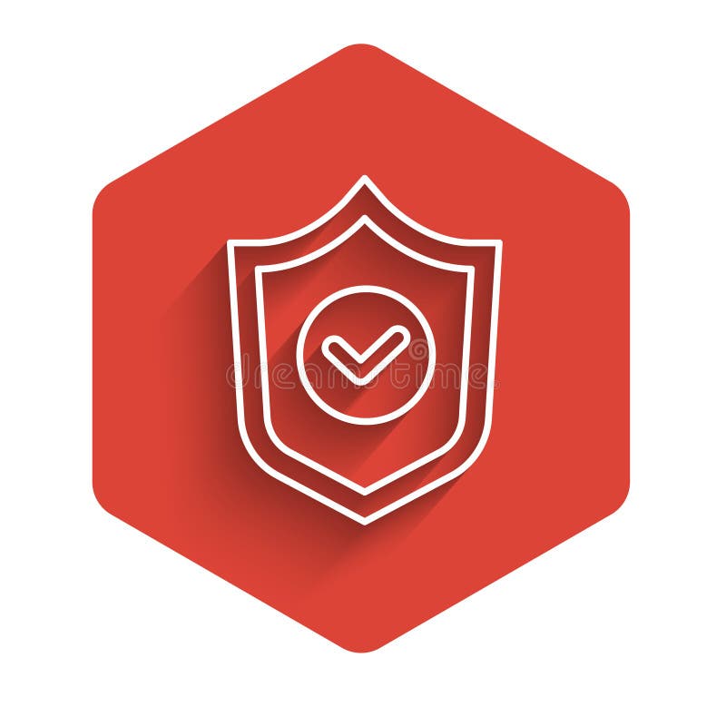 White Line Shield with Check Mark Icon Isolated with Long Shadow ...