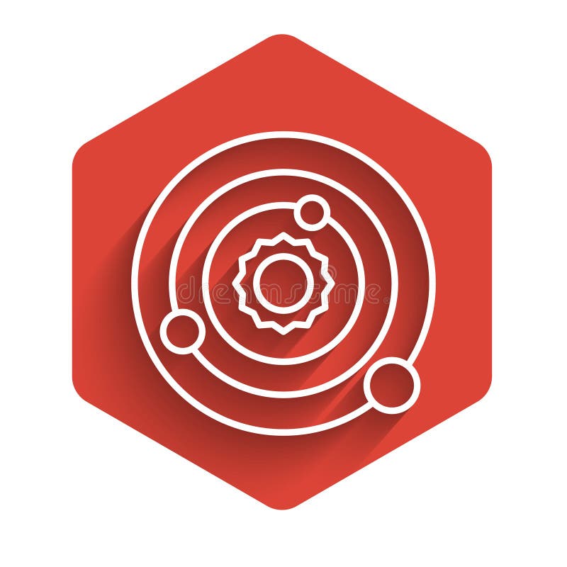 White Line Solar System Icon Isolated with Long Shadow. the Planets ...