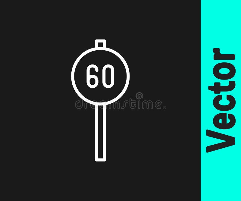 White Line Speed Limit Traffic Sign 60 Km Icon Isolated on Black ...
