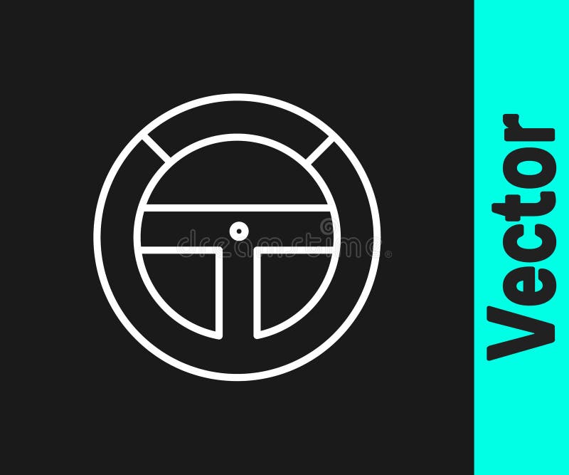 White Line Steering Wheel Icon Isolated on Black Background. Car Wheel ...