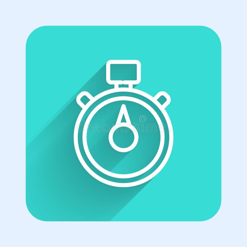 White Line Stopwatch Icon Isolated with Long Shadow. Time Timer Sign ...