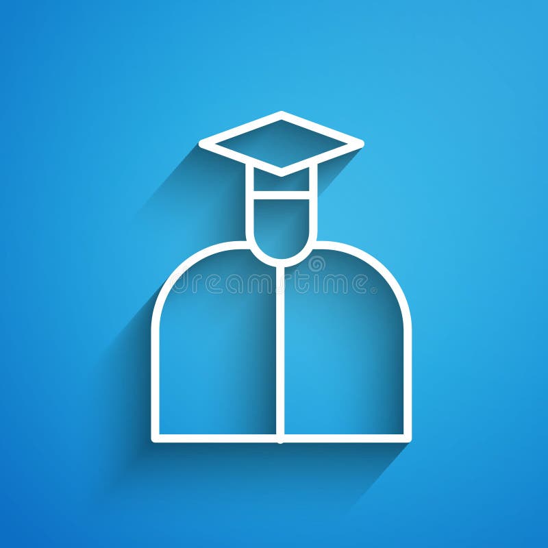 White Line Student Icon Isolated on Blue Background. Long Shadow Stock ...